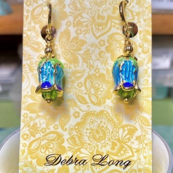 Debra Long Jewelry | Jewelry | Cloisonne Lamp Work Glass Gold Earrings ...